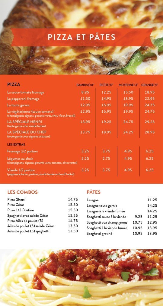 Menu livraison | Rapide et 7 jours sur 7 | Restaurant Chez Henri
